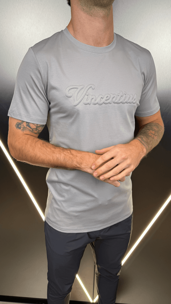 Luxury Embossed Tonal Logo T-Shirt - Ice Grey – Vincentius